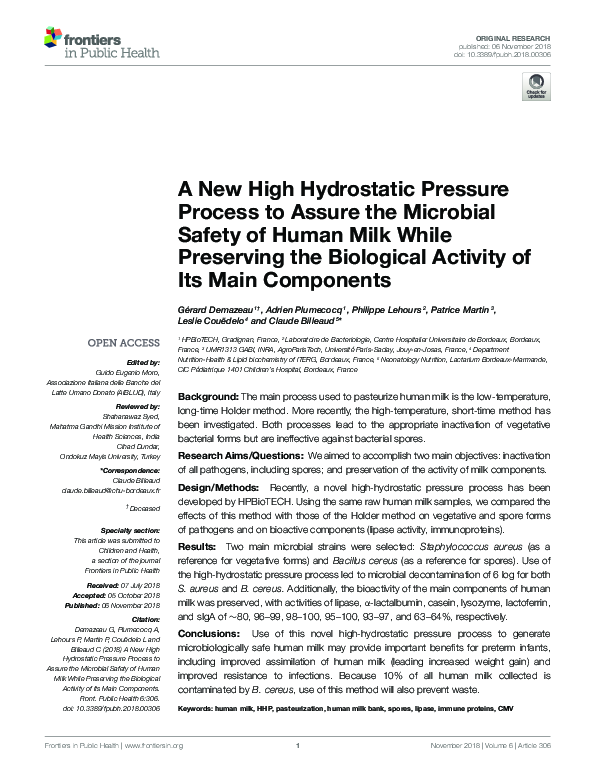 (PDF) A New High Hydrostatic Pressure Process to Assure the Microbial ...