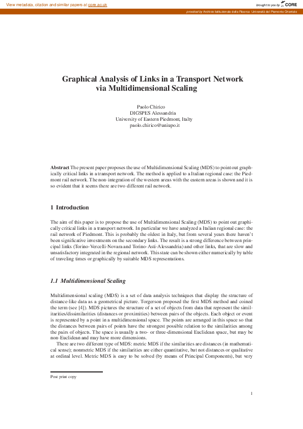 (PDF) Graphical Analysis of Links in a Transport Network via Multidimensional Scaling