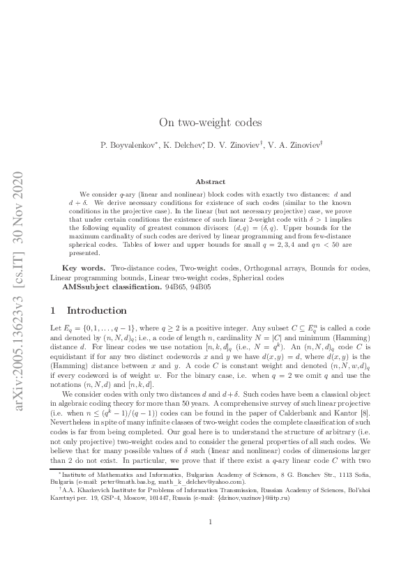 (PDF) On two-weight codes
