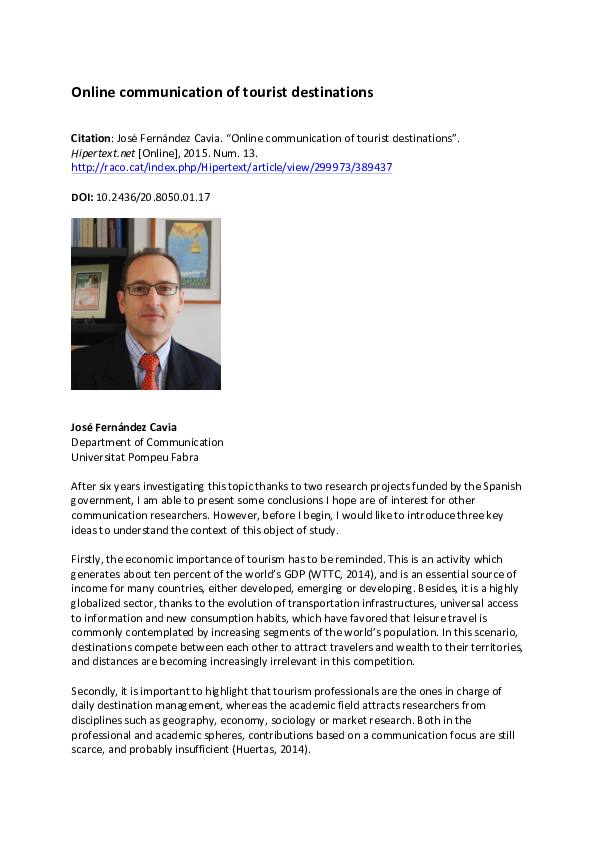 (PDF) Online communication of tourist destinations