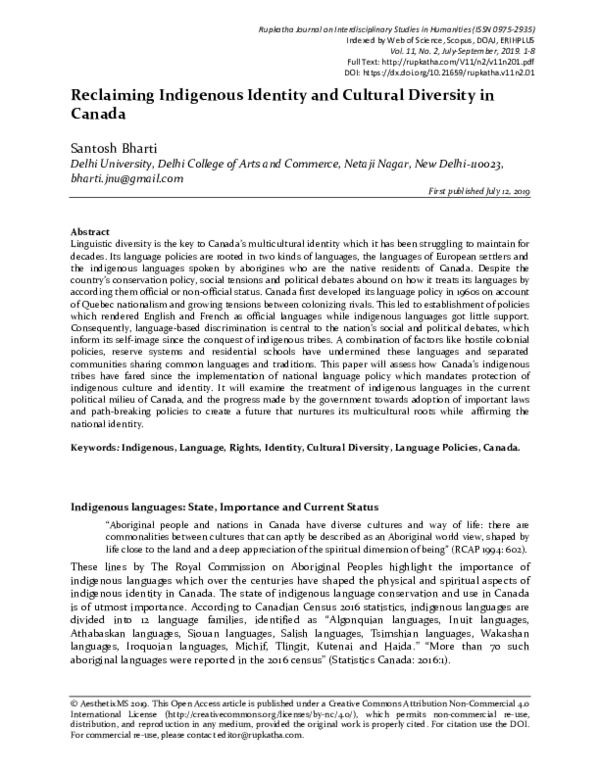 (PDF) Reclaiming Indigenous Identity and Cultural Diversity in Canada