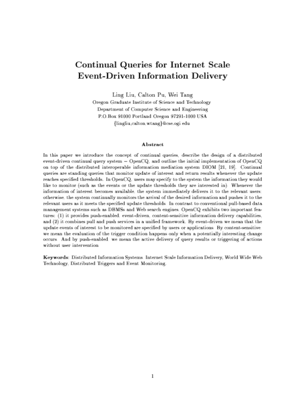 (PDF) Continual queries for Internet scale event-driven information delivery