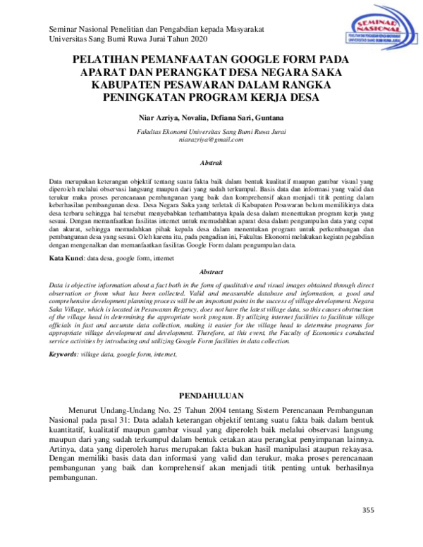 (PDF) Pelatihan Pemanfaatan Google Form Pada Aparat Dan Perangkat Desa Negara Saka Kabupaten ...