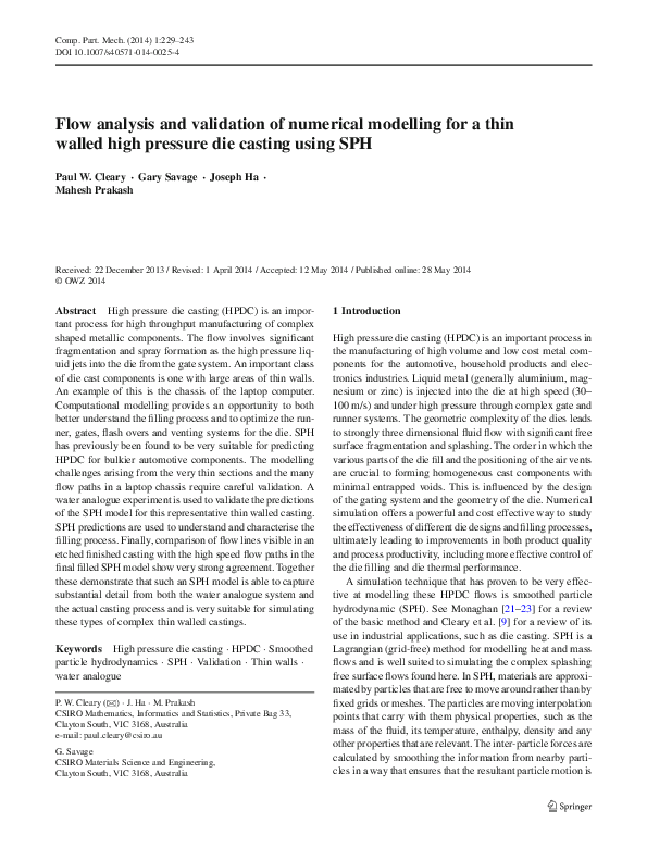 (PDF) Flow analysis and validation of numerical modelling for a thin ...