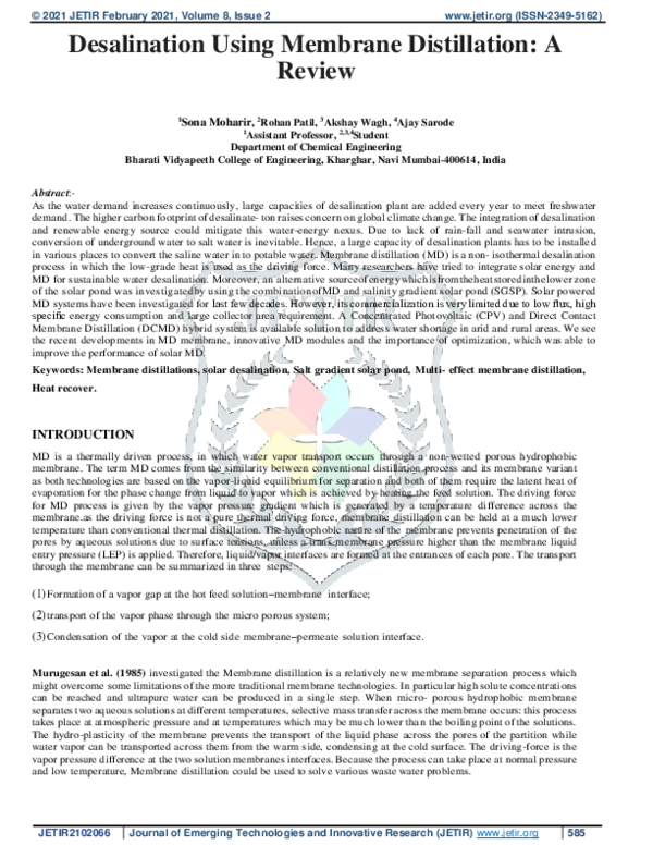(PDF) Desalination Using Membrane Distillation: A Review
