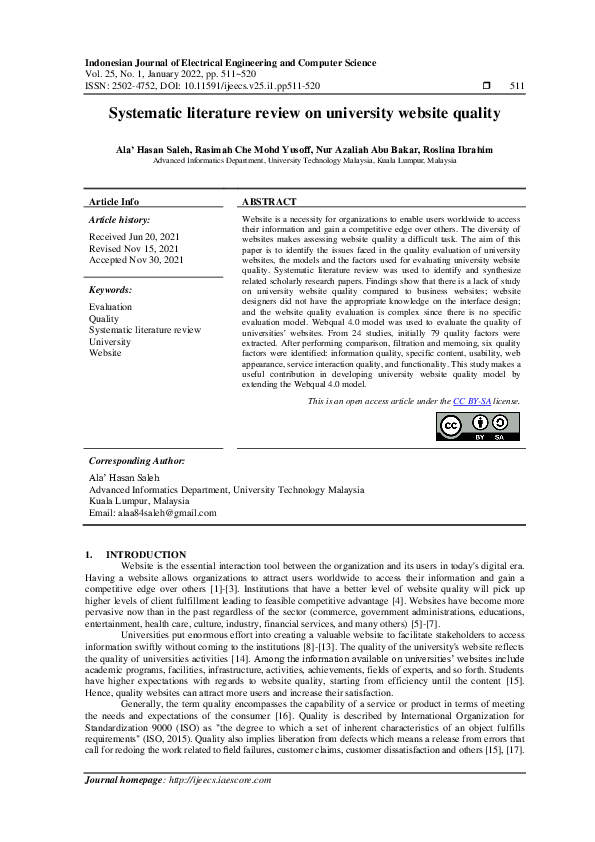 Pdf Systematic Literature Review On University Website Quality