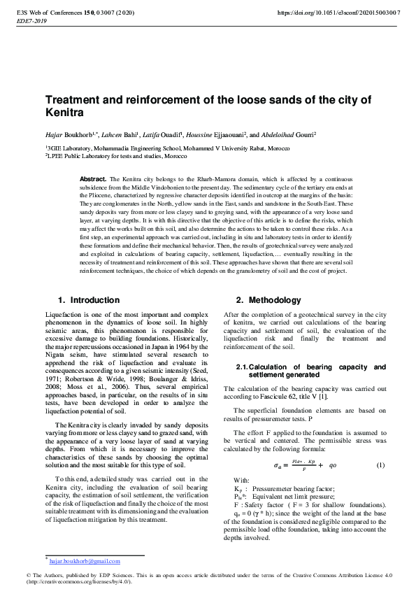 (PDF) Treatment and reinforcement of the loose sands of the city of Kenitra