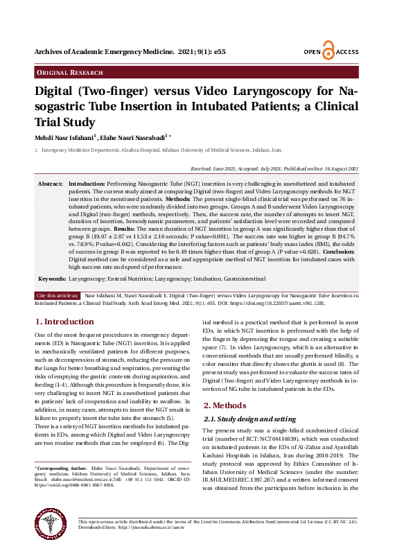 (PDF) Digital (Two-finger) versus Video Laryngoscopy for Nasogastric ...