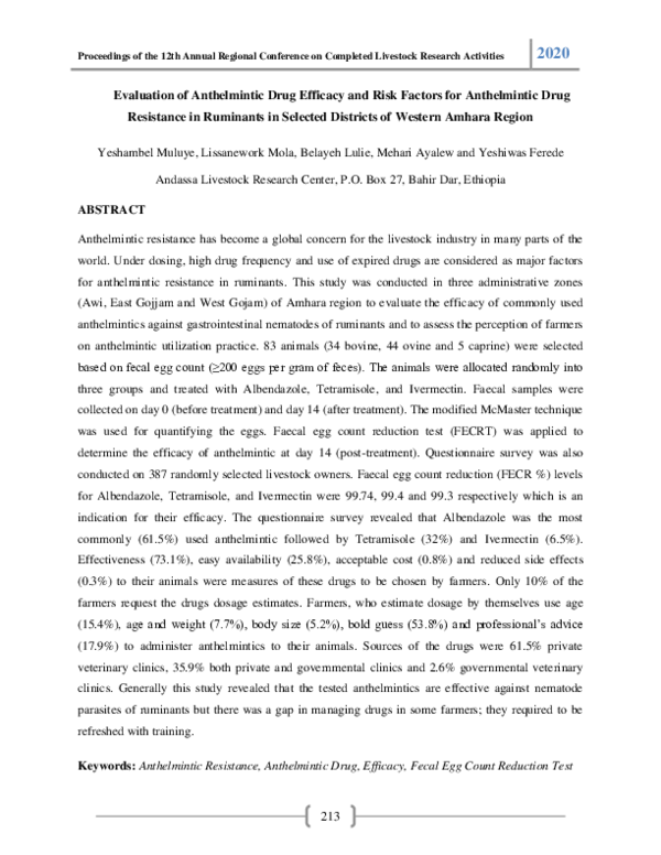 Pdf Evaluation Of Anthelmintic Drug Efficacy And Risk Factors For Anthelmintic Drug Resistance