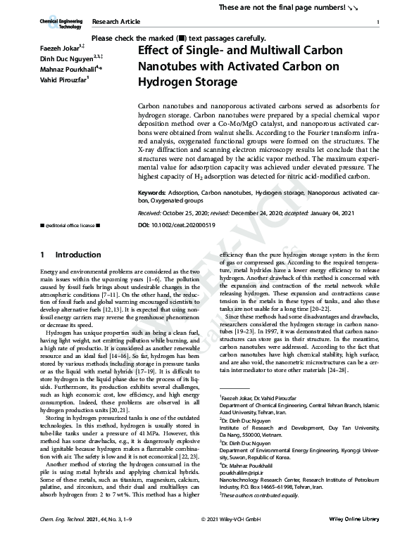(PDF) Effect of Single-and Multiwall Carbon Nanotubes with Activated ...