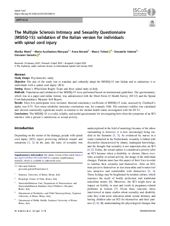 (PDF) The Multiple Sclerosis Intimacy and Sexuality Questionnaire (MSISQ): Validation of the ...