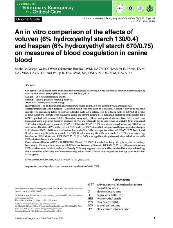 (PDF) An in vitro comparison of the effects of voluven (6% hydroxyethyl ...