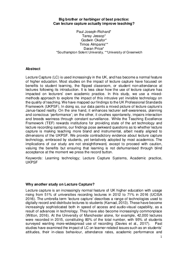 (PDF) Big brother or harbinger of best practice: Can lecture capture ...