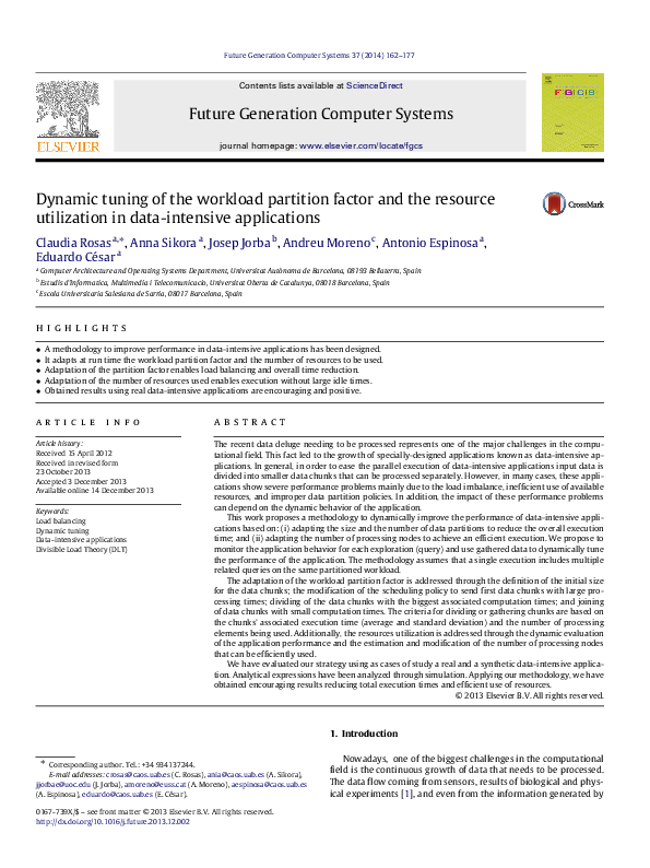 (PDF) Dynamic tuning of the workload partition factor and the resource utilization in data ...