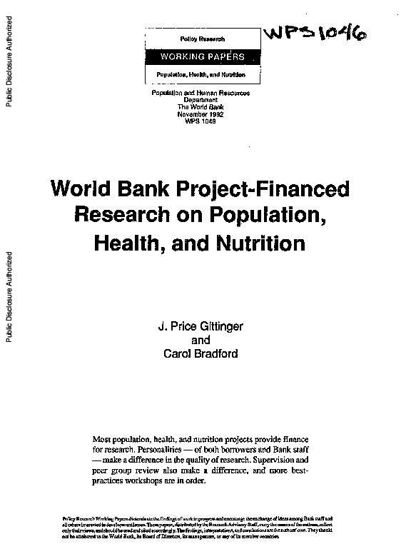 (PDF) World Bank project-financed research on population, health, and ...