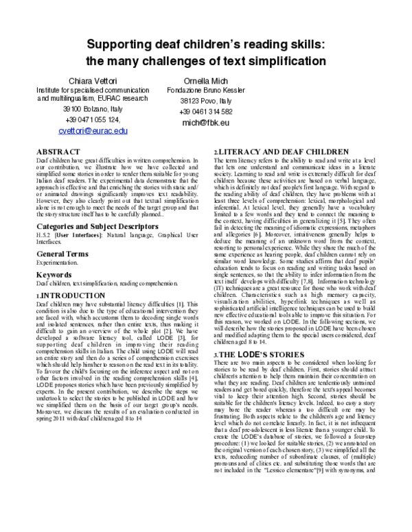 (PDF) Supporting deaf children's reading skills