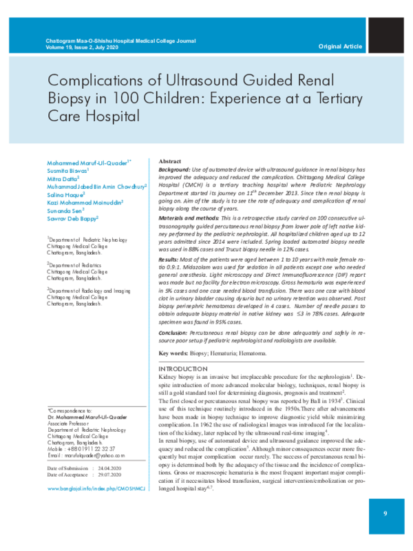 (PDF) Complications of Ultrasound Guided Renal Biopsy in 100 Children: Experience at a Tertiary ...