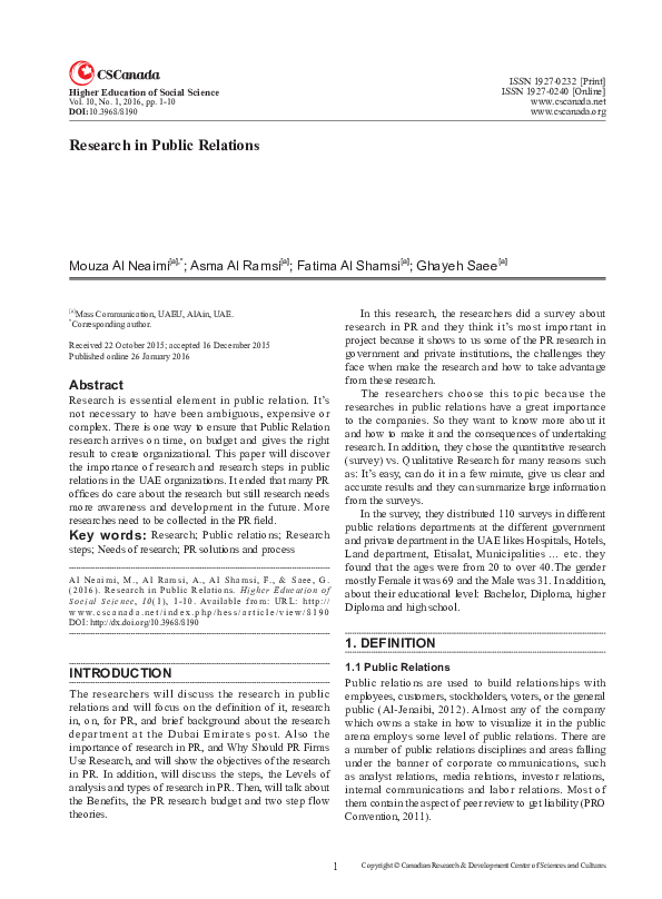 (PDF) Research in Public Relations