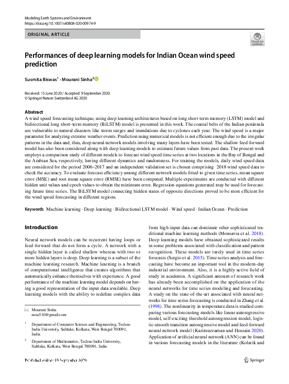 (PDF) Performances of deep learning models for Indian Ocean wind speed prediction