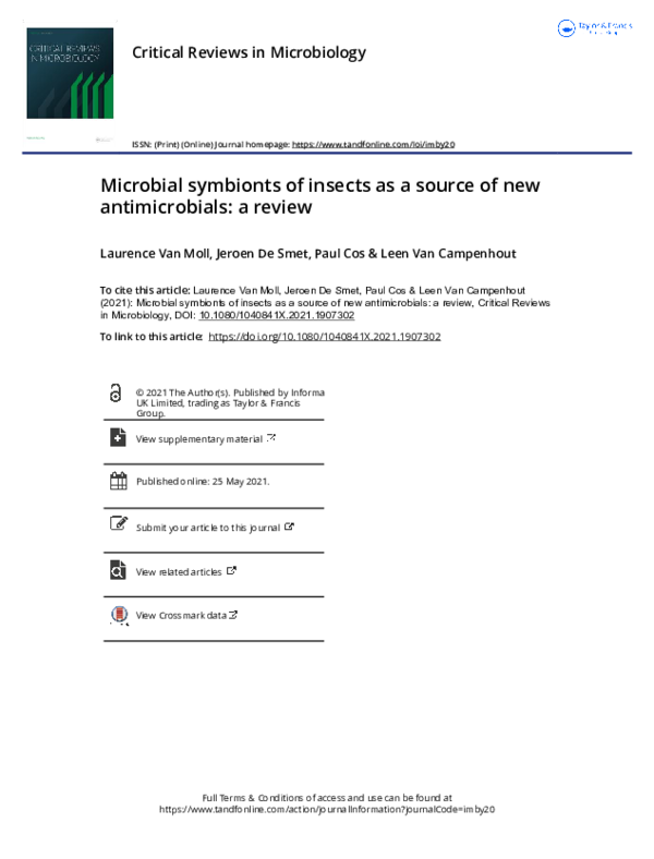 (PDF) Microbial symbionts of insects as a source of new antimicrobials ...