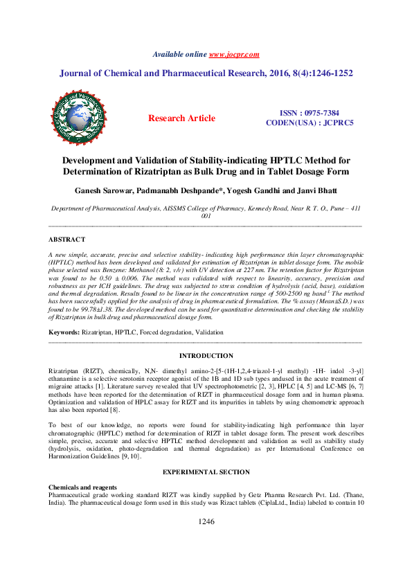 (PDF) Development and Validation of Stability-indicating HPTLC Method ...