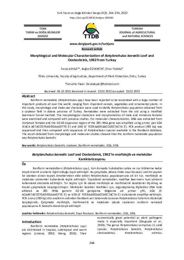(PDF) Morphlogical and Molecular Characterization of Rotylenchulus ...