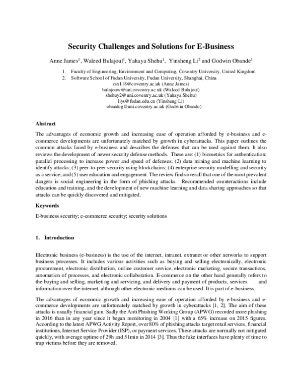 (PDF) Security challenges and solutions for e-business