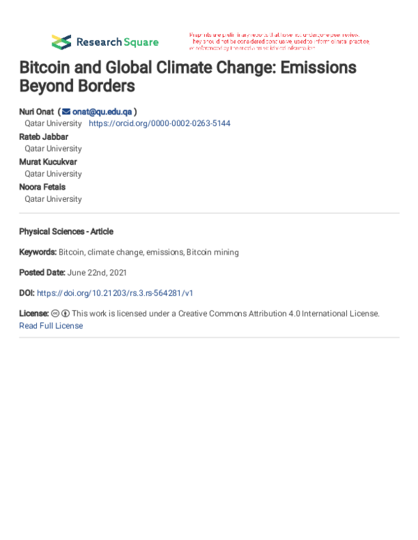 (PDF) Bitcoin and Global Climate Change: Emissions Beyond Borders