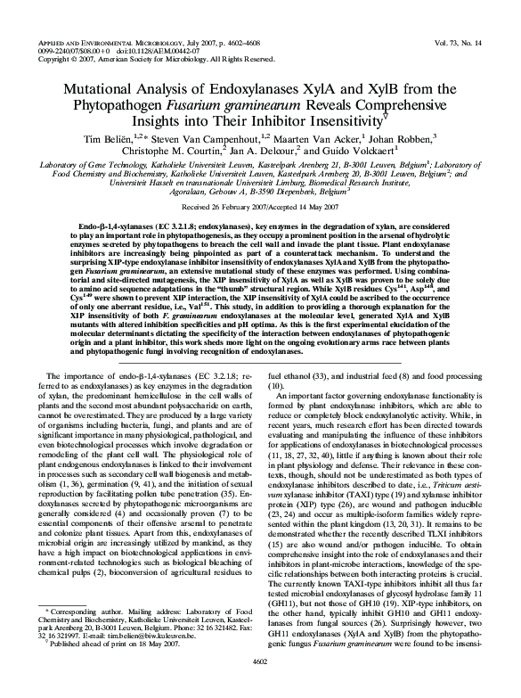 (PDF) Mutational Analysis of Endoxylanases XylA and XylB from the ...