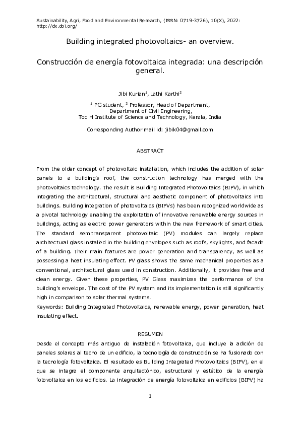 (PDF) Building integrated photovoltaics- an overview