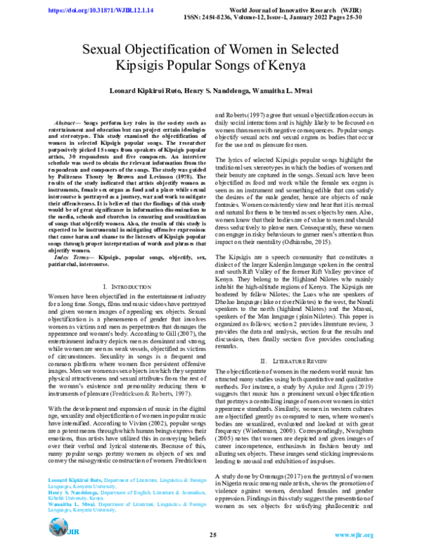 (PDF) Sexual Objectification of Women in Selected Kipsigis Popular ...