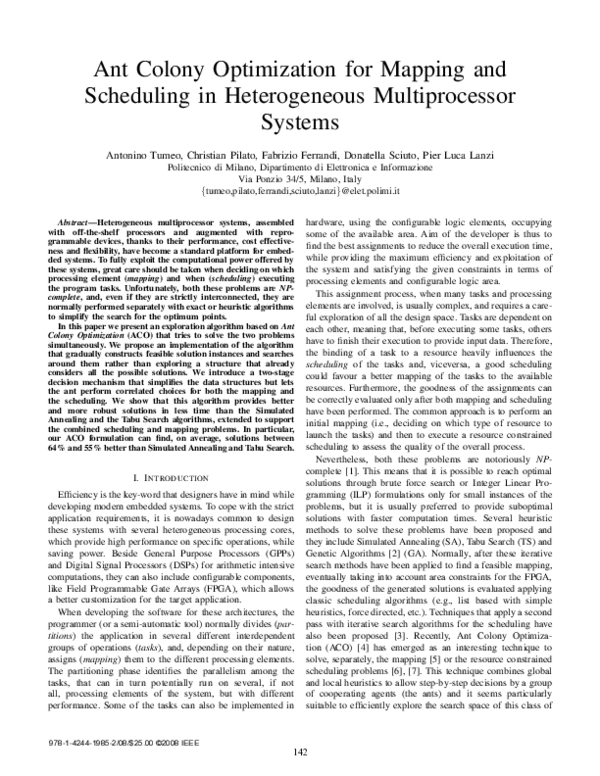 Pdf Ant Colony Optimization For Mapping And Scheduling In Heterogeneous Multiprocessor Systems