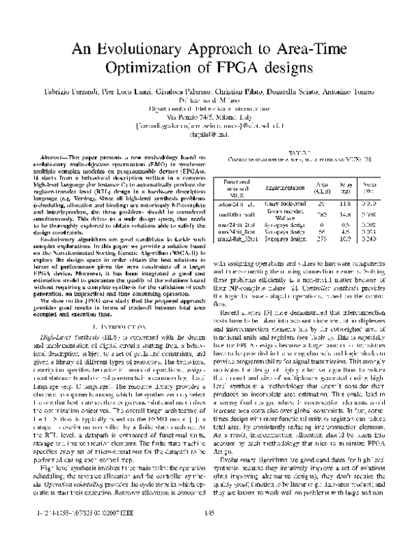 (PDF) An evolutionary approach to area-time optimization of FPGA designs