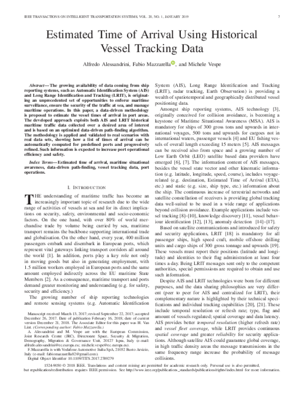 (PDF) Estimated Time of Arrival Using Historical Vessel Tracking Data
