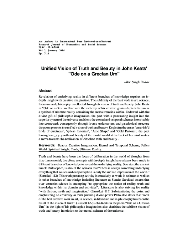 (PDF) Unified Vision of Truth and Beauty in John Keats' "Ode on a ...