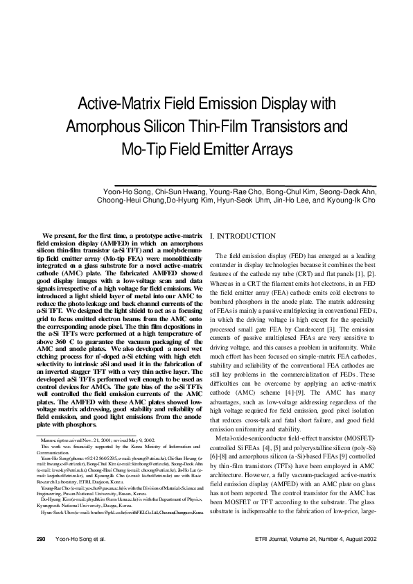 (PDF) Active-Matrix Field Emission Display with Amorphous Silicon Thin ...