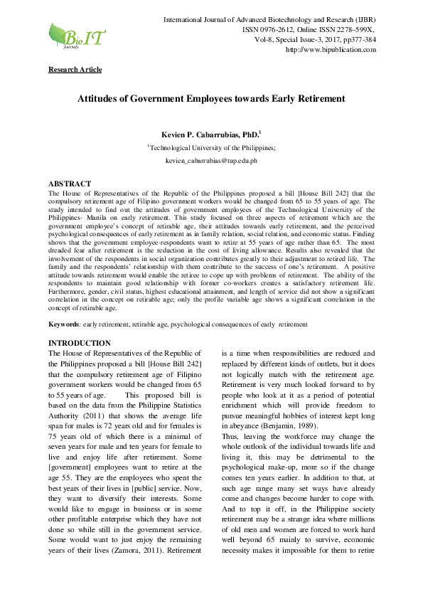 (PDF) Attitudes of Government Employees towards Early Retirement