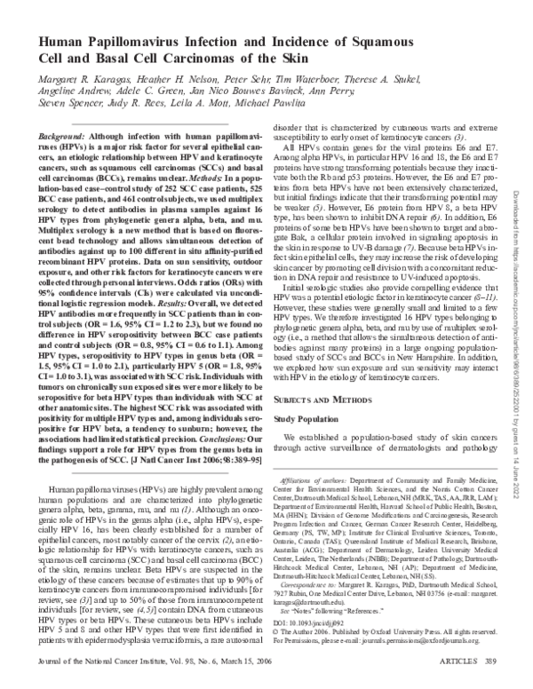 (PDF) Human Papillomavirus Infection and Incidence of Squamous Cell and ...
