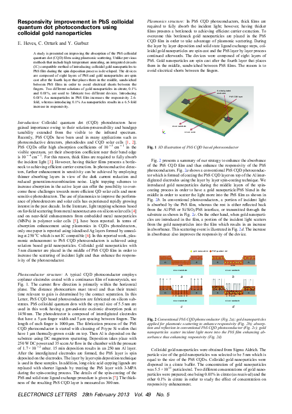 (PDF) Responsivity improvement in PbS colloidal quantum dot ...