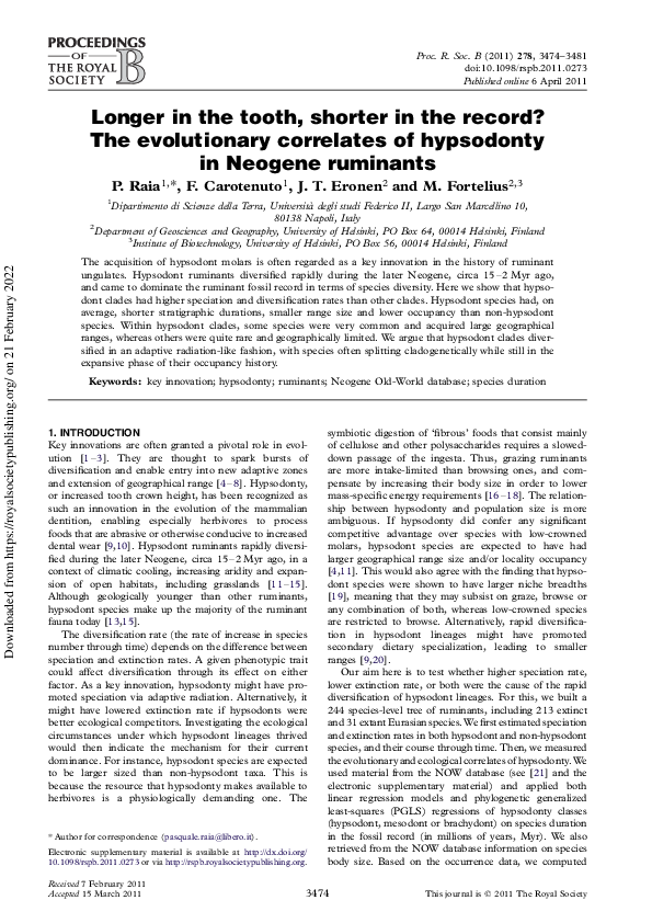 (PDF) Longer in the tooth, shorter in the record? The evolutionary ...
