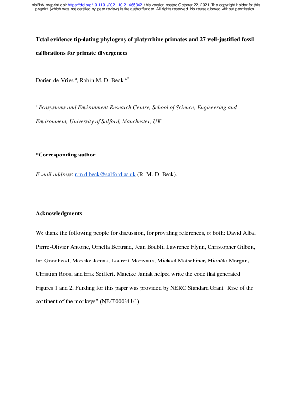 (PDF) Total evidence tip-dating phylogeny of platyrrhine primates and ...