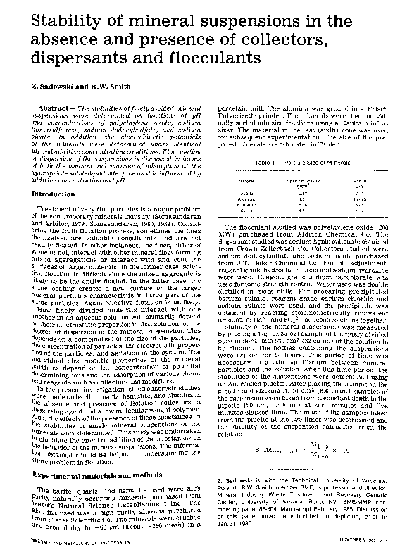 (PDF) Stability of mineral suspensions in the absence and presence of ...