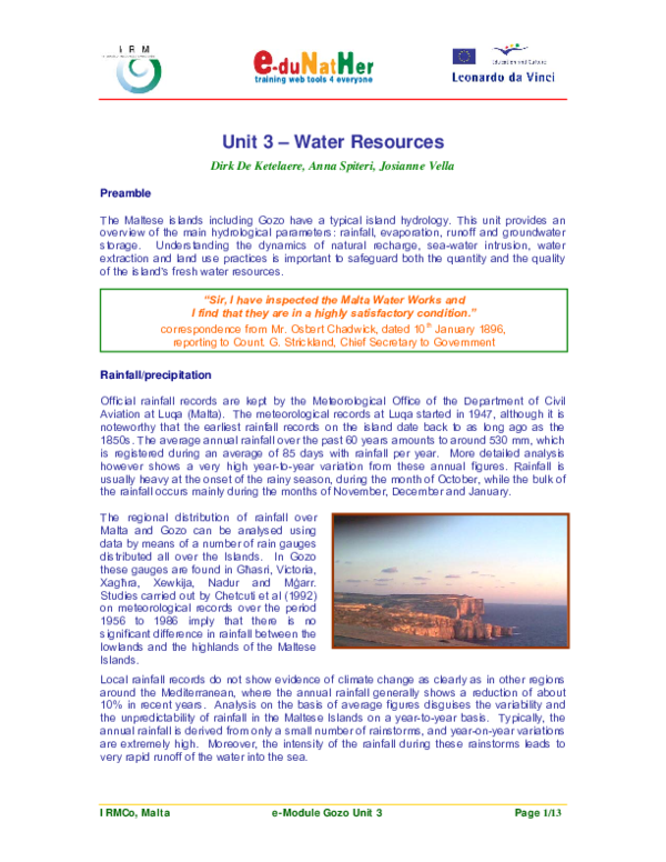 (PDF) Unit 3 – Water Resources