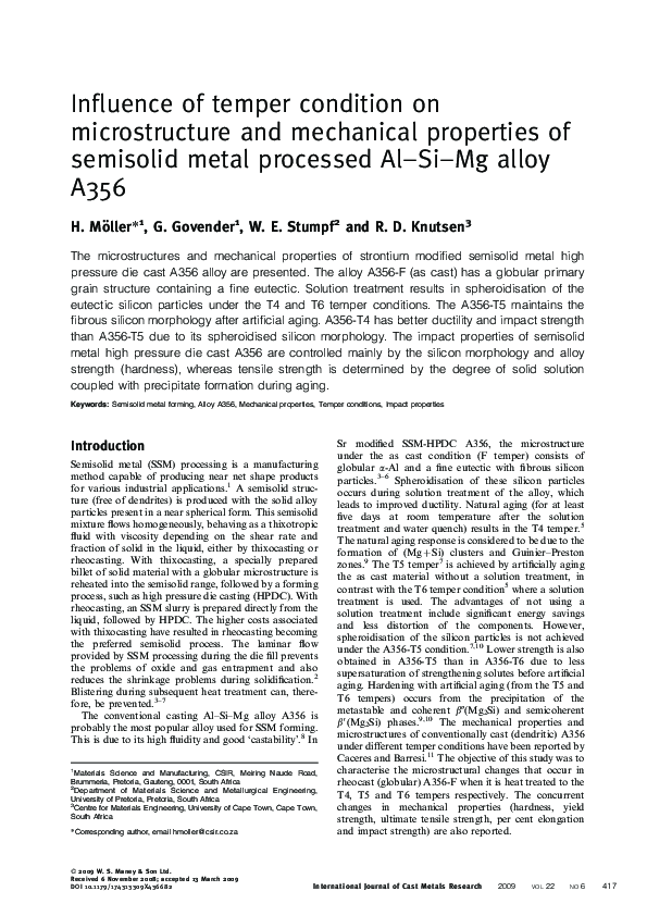 (PDF) Influence of temper condition on microstructure and mechanical properties of semisolid ...