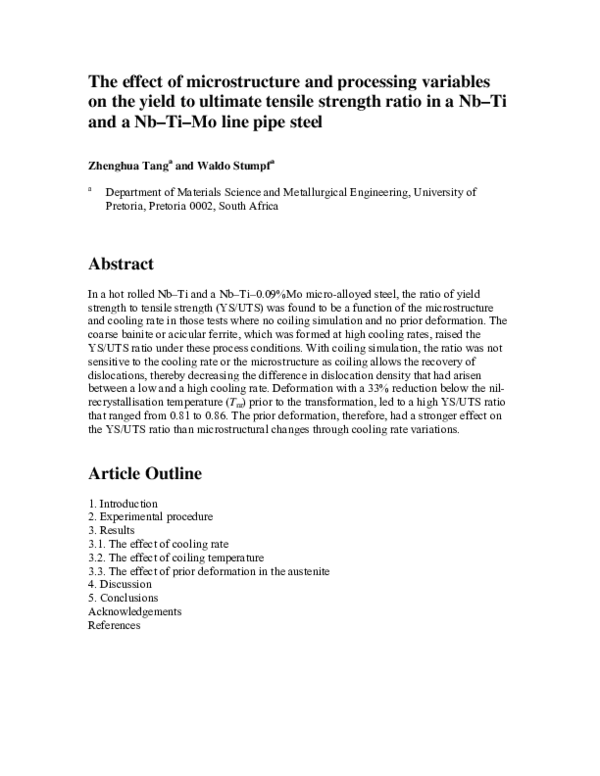 Pdf The Effect Of Microstructure And Processing Variables On The