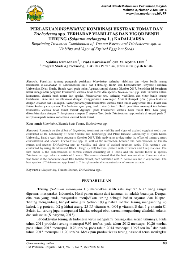 (PDF) Perlakuan biopriming kombinasi ekstrak tomat dan Trichoderma spp ...