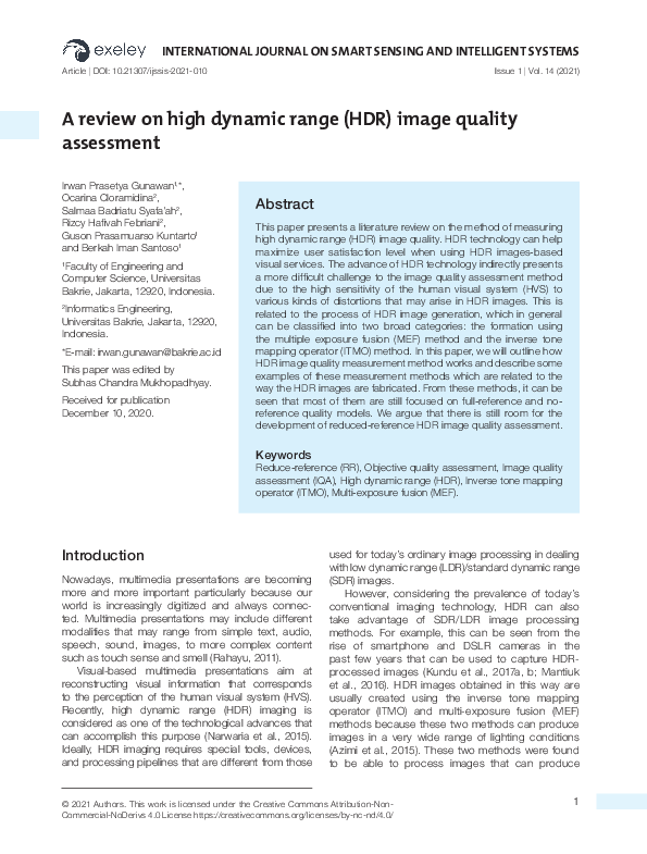 (PDF) A review on high dynamic range (HDR) image quality assessment
