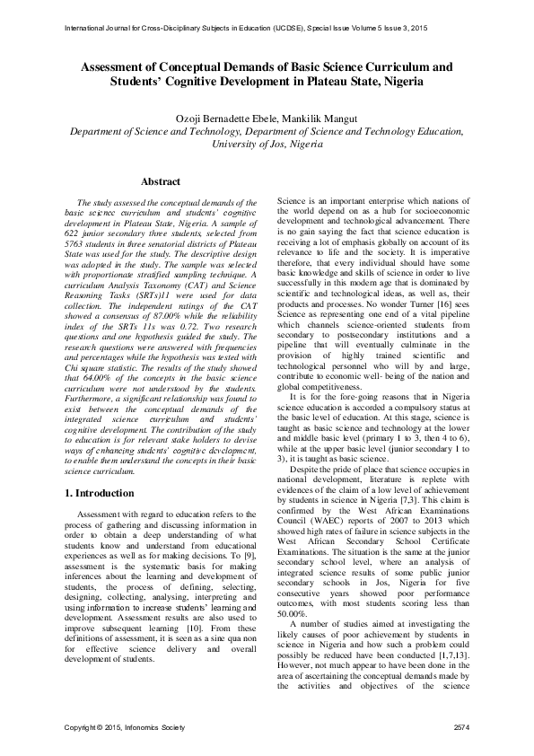 (PDF) Assessment of Conceptual Demands of Basic Science Curriculum and Students’ Cognitive ...