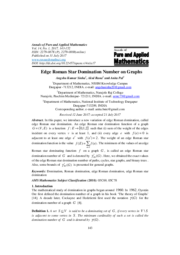 (PDF) Edge Roman Star Domination Number on Graphs