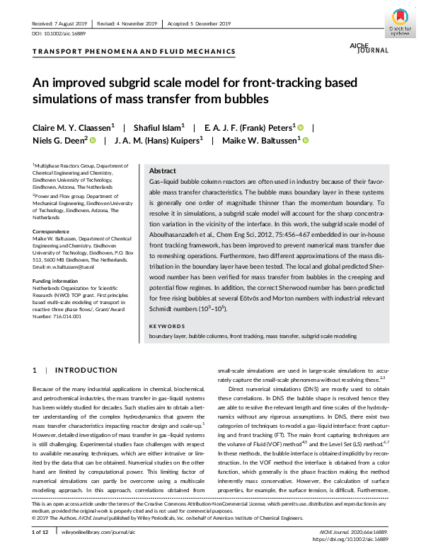 Pdf An Improved Subgrid Scale Model For Front‐tracking Based